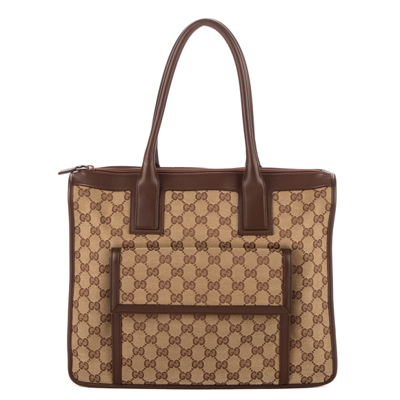 Gucci | Bags | Gucci Square Front Pocket Zip Tote In Beigebrown ...